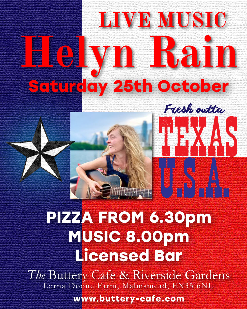 Helyn Rain, fresh from Texas, LIVE at The Buttery - Exmoor Events