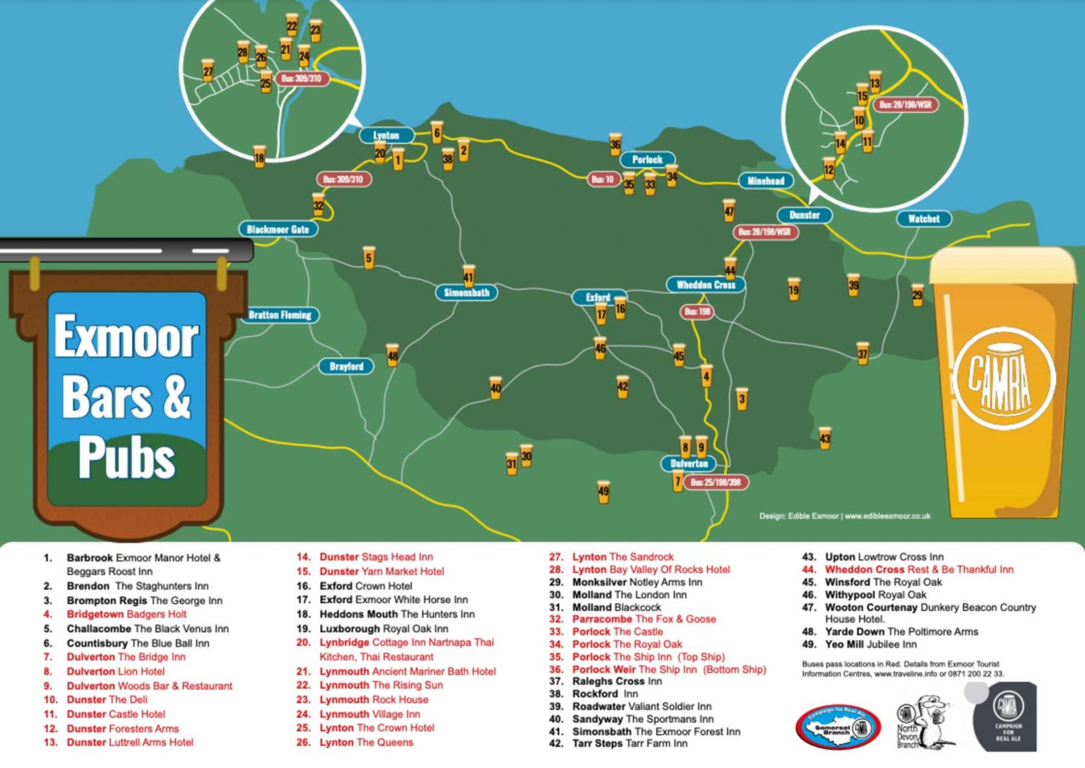 Exmoor Pubs and Bars Map - Great places to eat and drink Exmoor